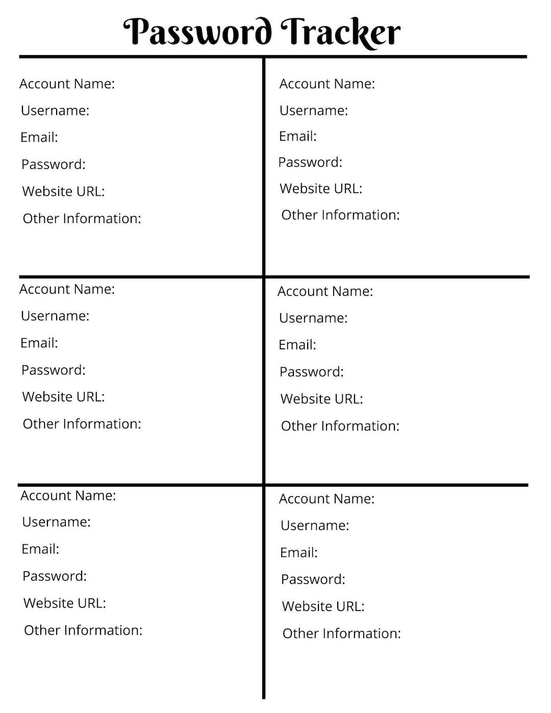 2 Password Tracker Sheets, Keep Your Passwords Safe, Password Organizer ...