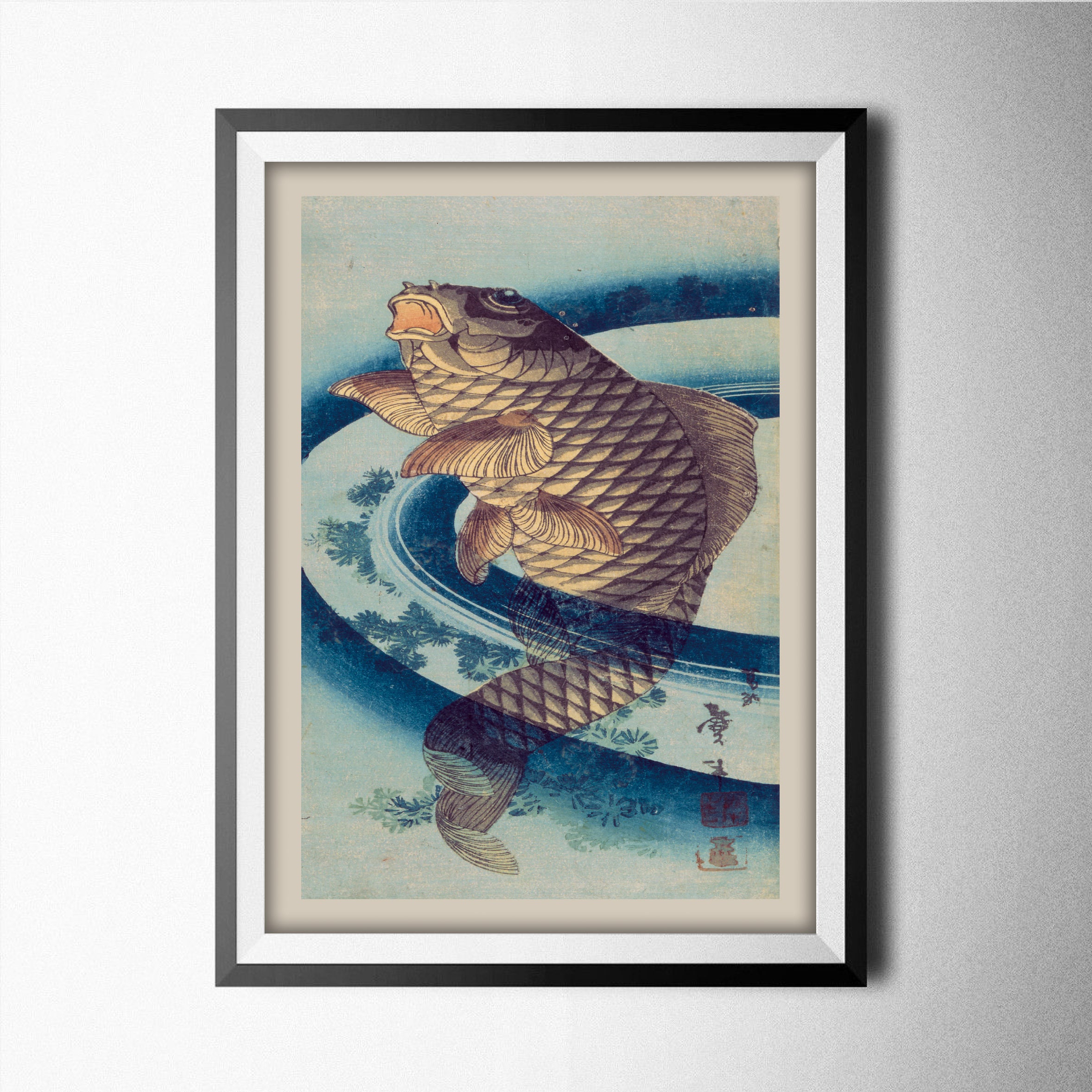 Japanese Carp Printing Art by Katsushika Hokusai, Ukiyo-e Hokusai ...