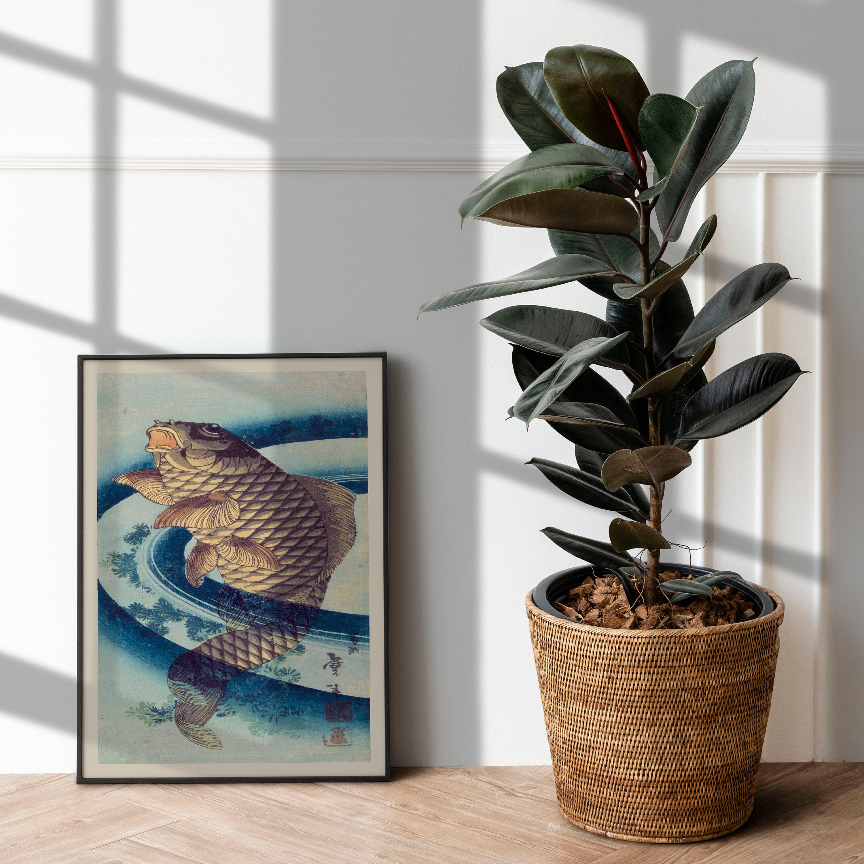 Japanese Carp Printing Art by Katsushika Hokusai, Ukiyo-e Hokusai ...