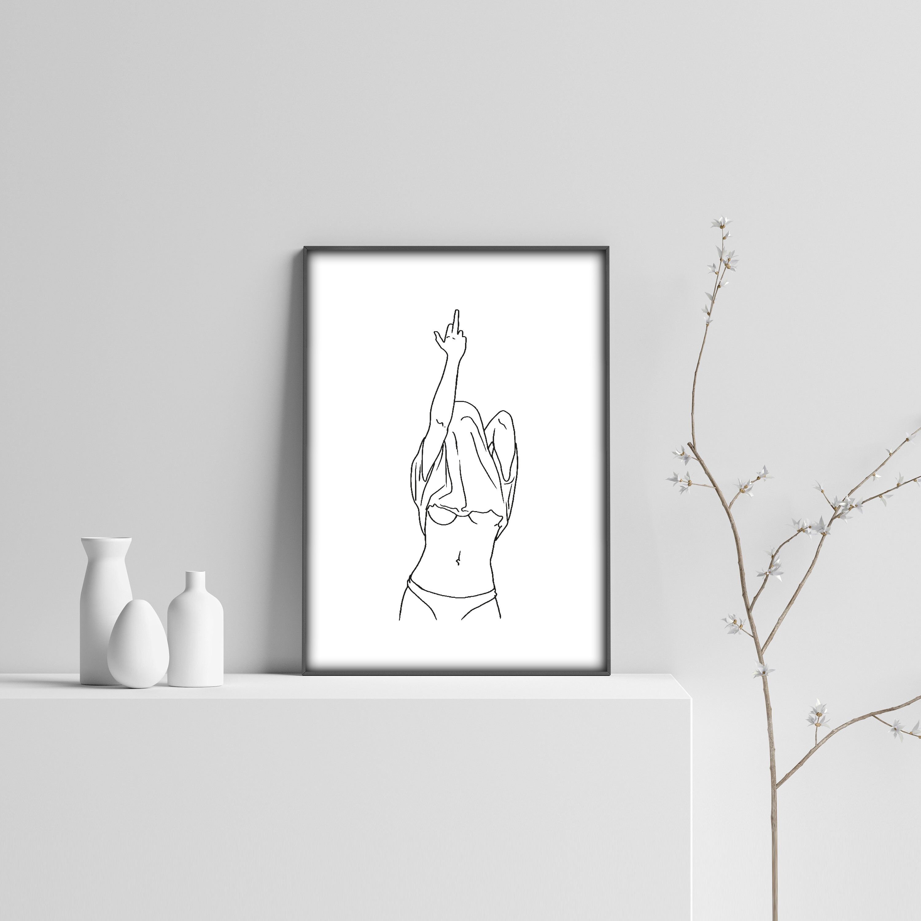 Feminist Poster, Woman Middle Finger Line Art, Woman Empower Poster ...