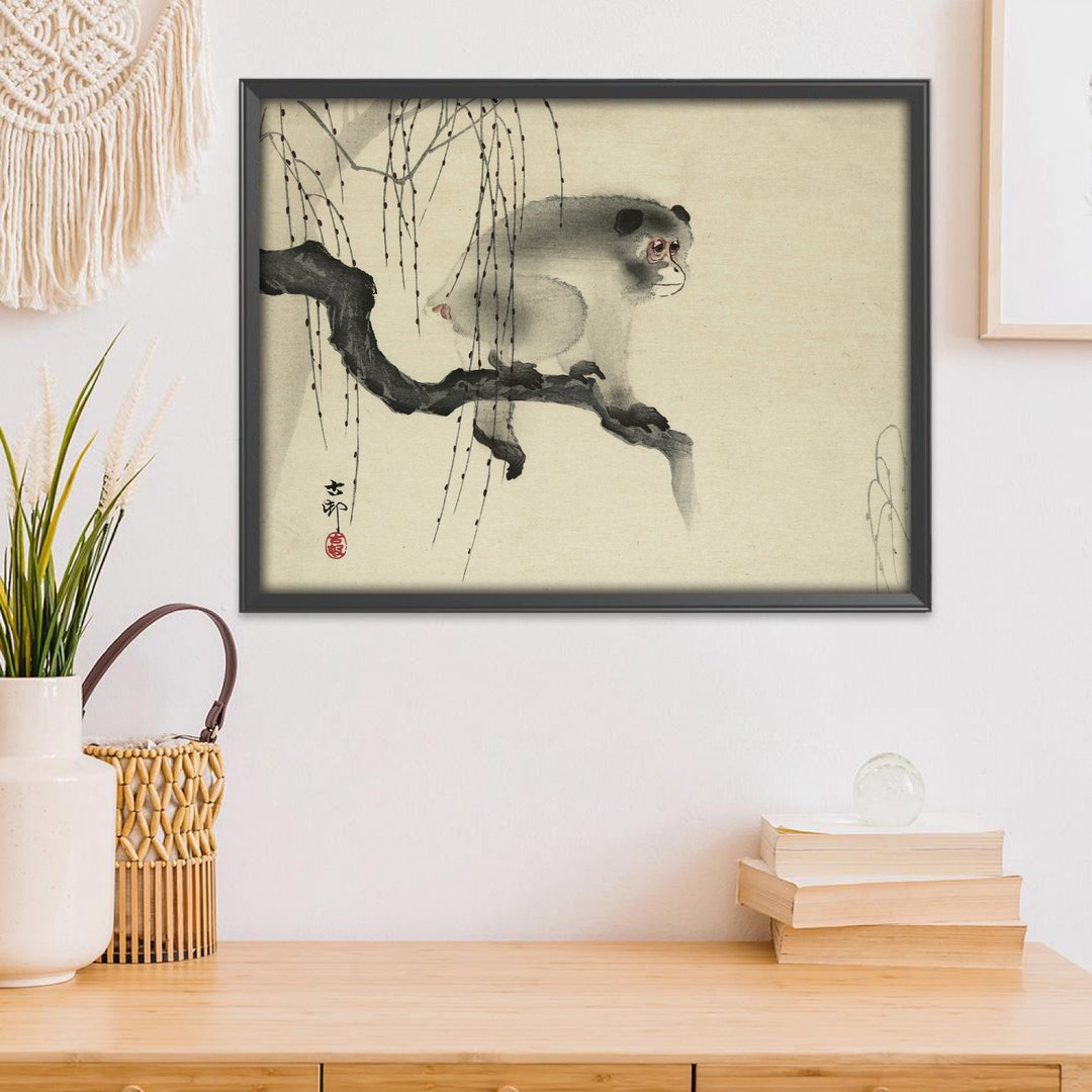 Monkey on Tree Branch Print Art by Ohara Koson, Animal Watercolor ...