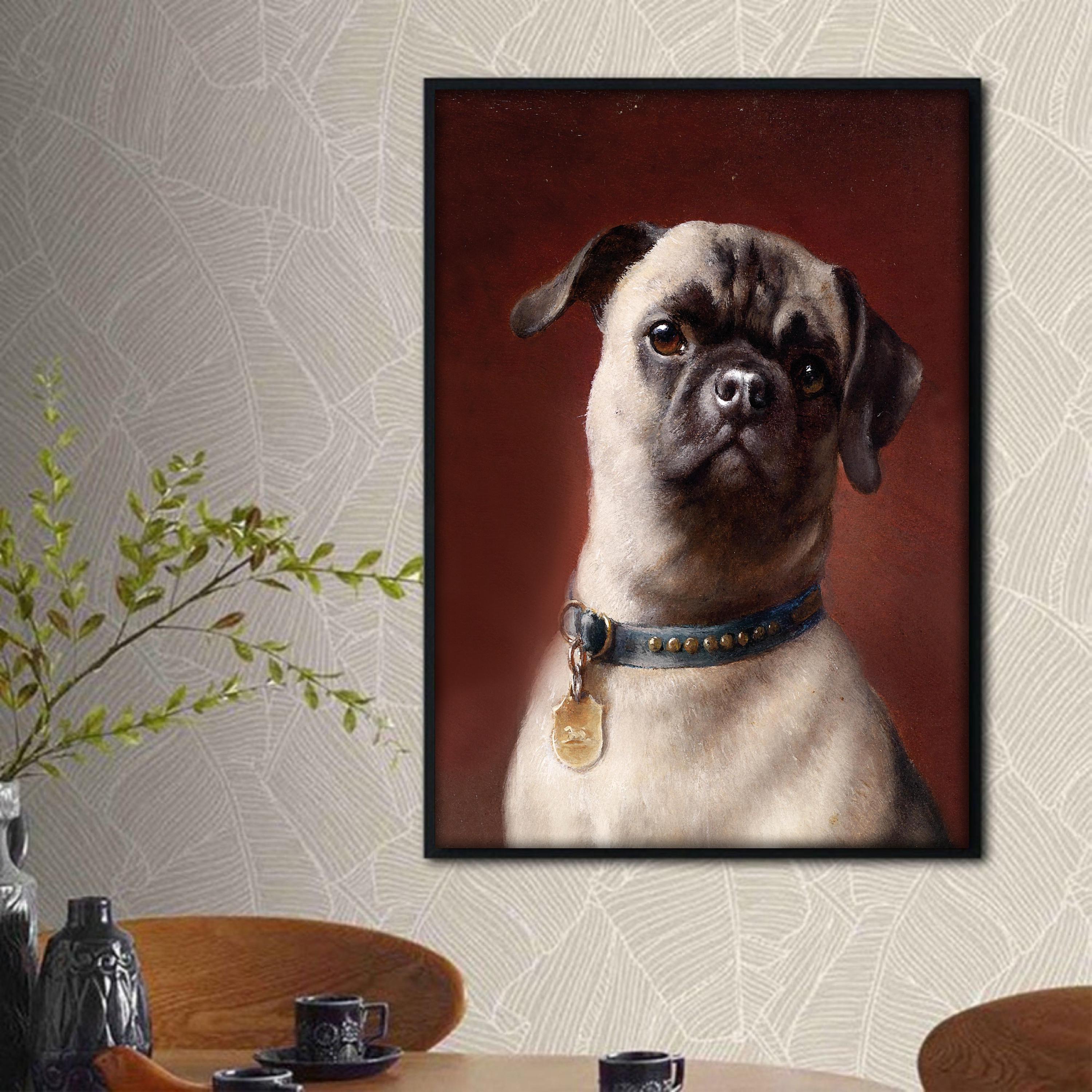 Impressão artística de um pug da era vitoriana, retrato fofo de ...
