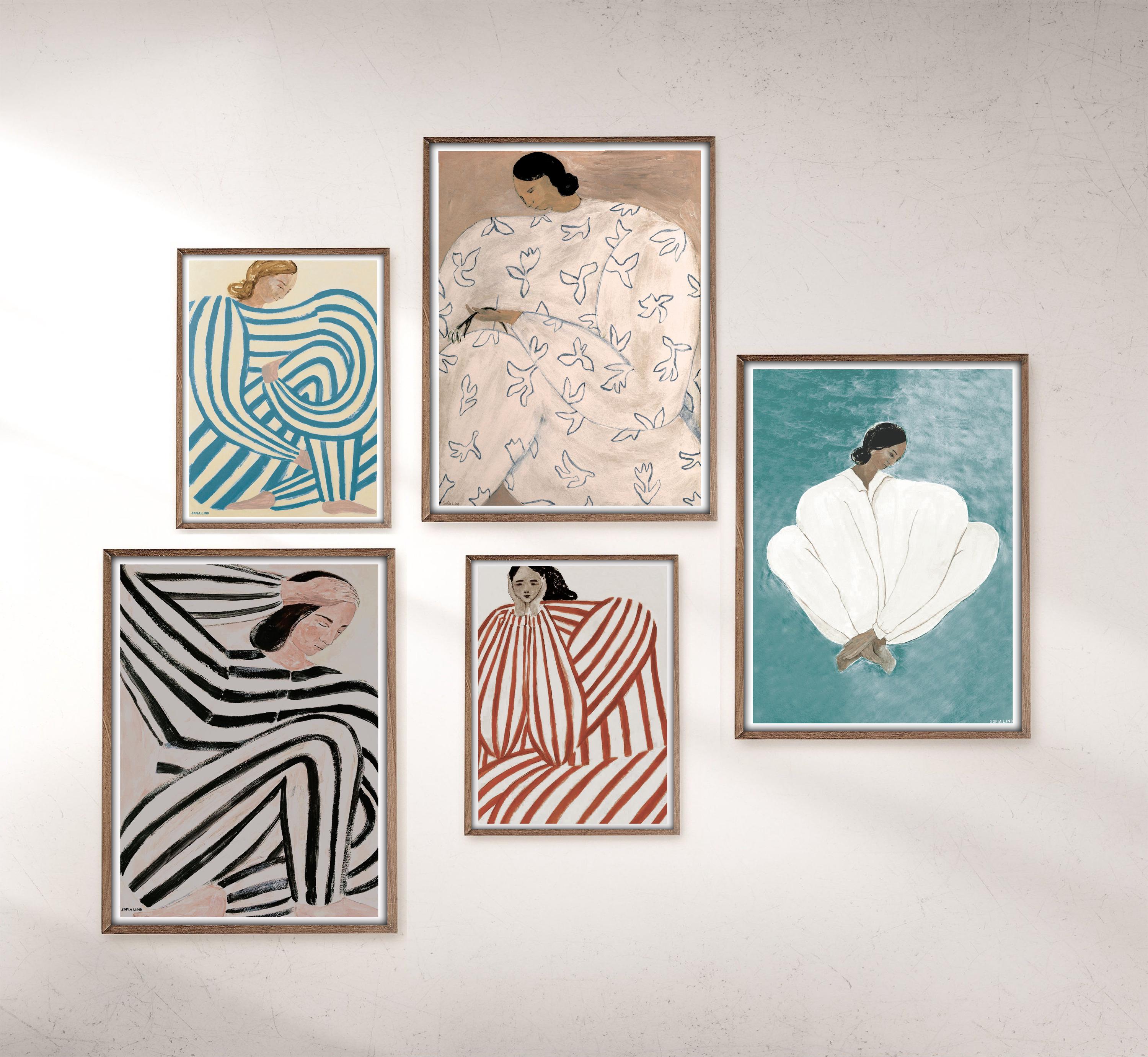 Sofia Lind Set of 5 Poster, Modern Abstract Wall Art, Leaf Drawing ...