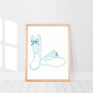 Blue Cowboy Boot Print, Trendy Minimalist Southern Wall Poster, Modern ...