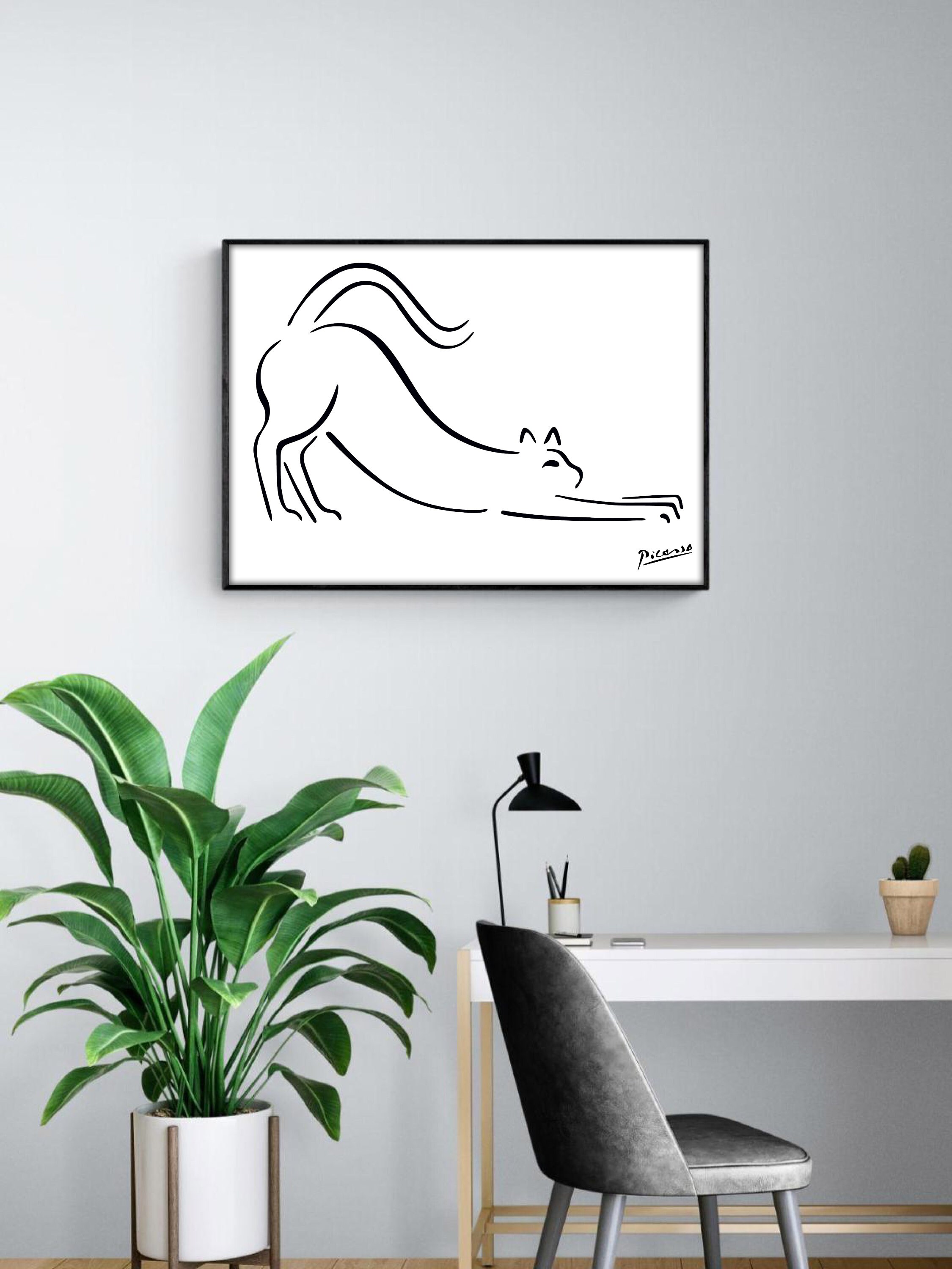 Pablo Picasso Cat Sketch Print, Cute Japanese Cat Poster, Animal Line ...