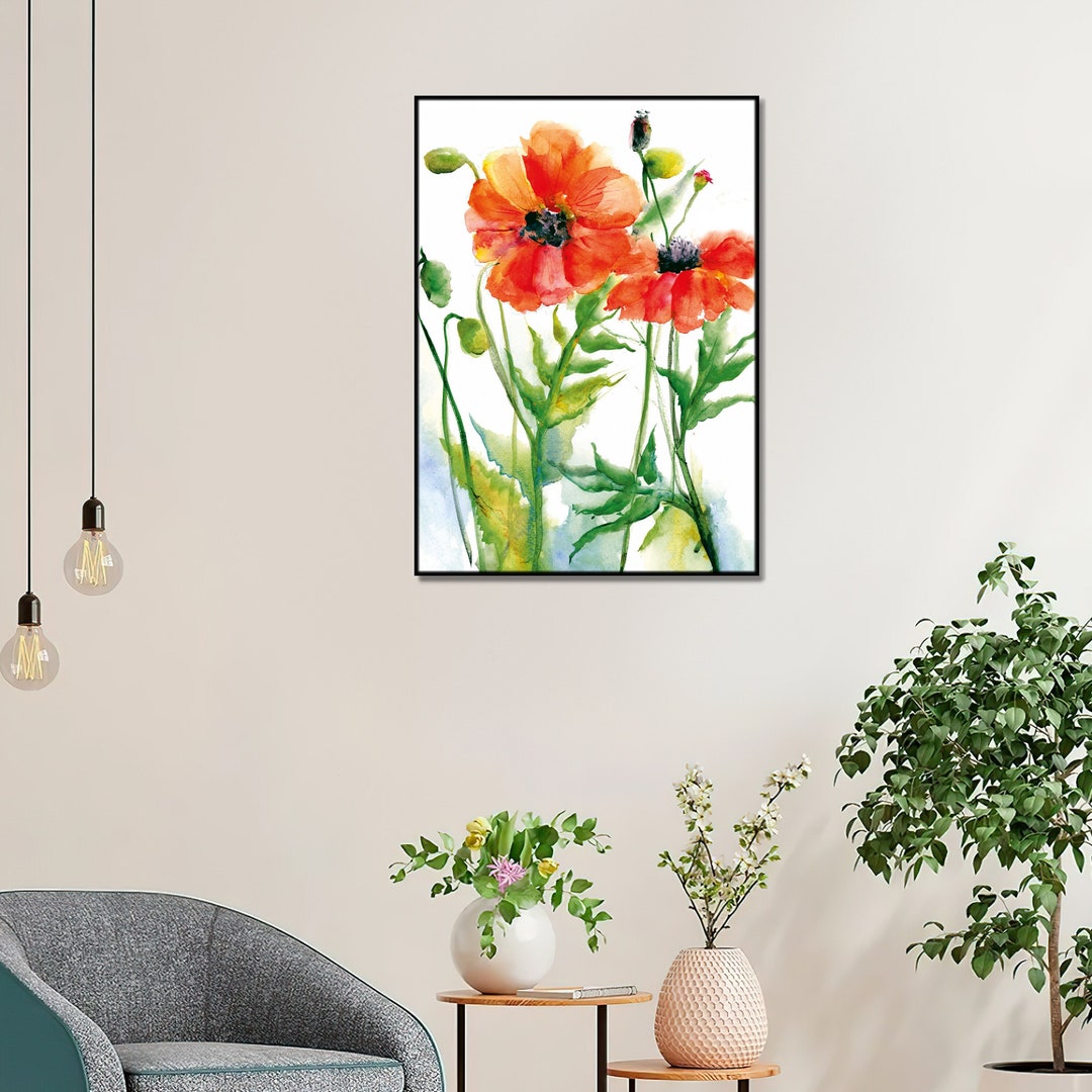 Orange Poppy Print, Spring Flowers, Botanical Painting, Botanic Poster ...