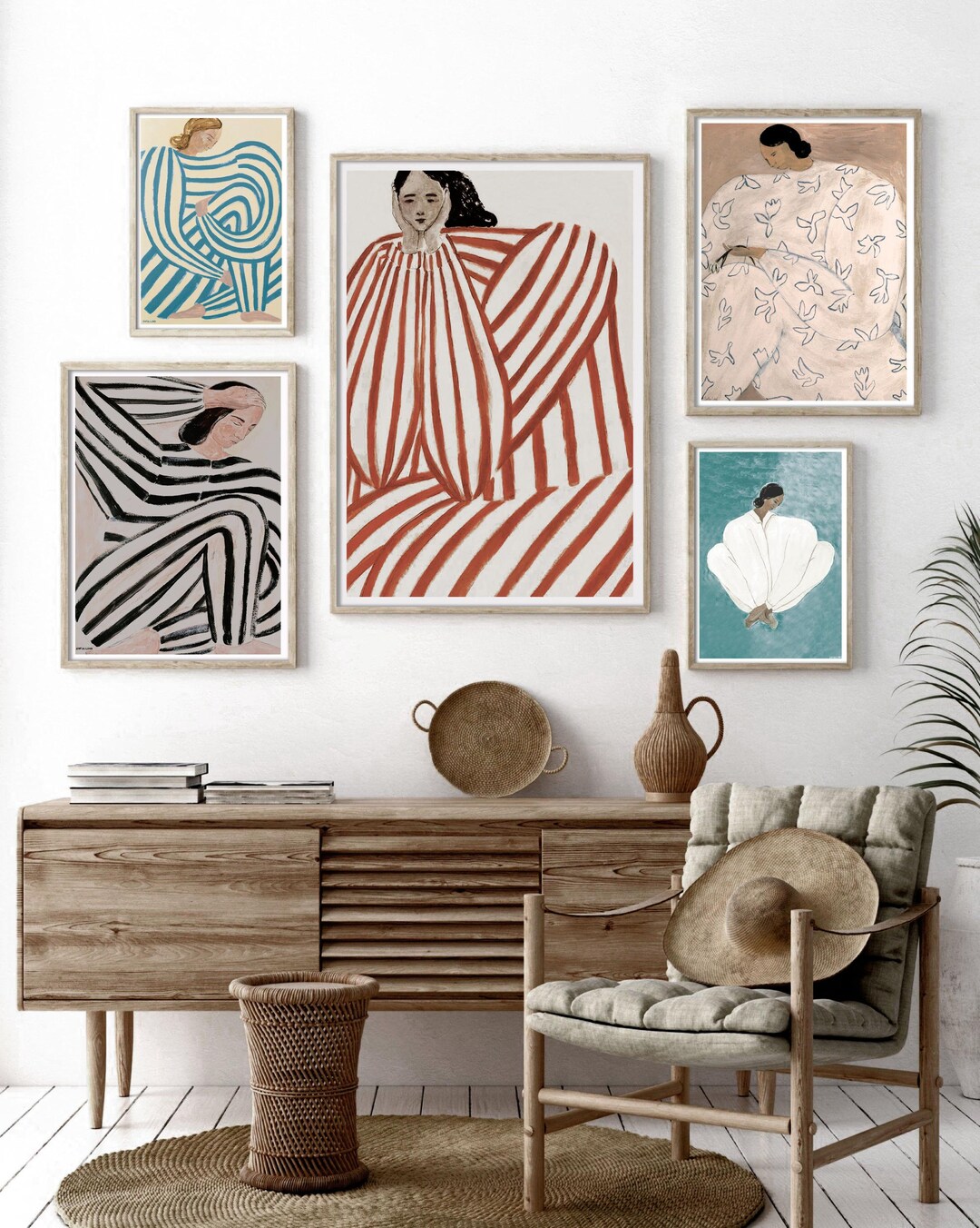 Sofia Lind Set of 5 Poster, Modern Abstract Wall Art, Leaf Drawing ...