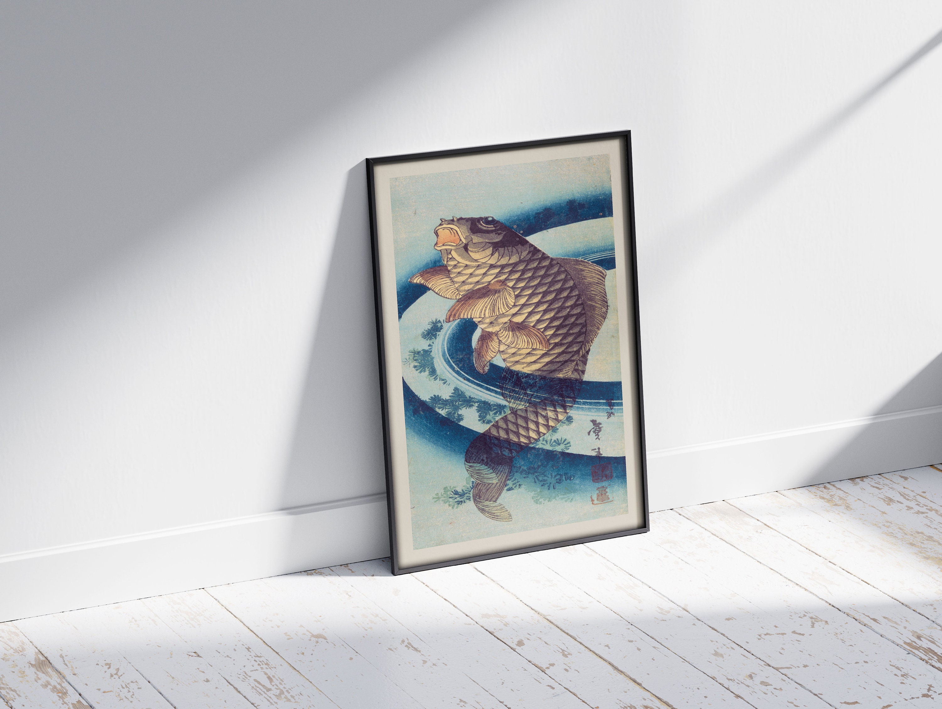 Japanese Carp Printing Art by Katsushika Hokusai, Ukiyo-e Hokusai ...