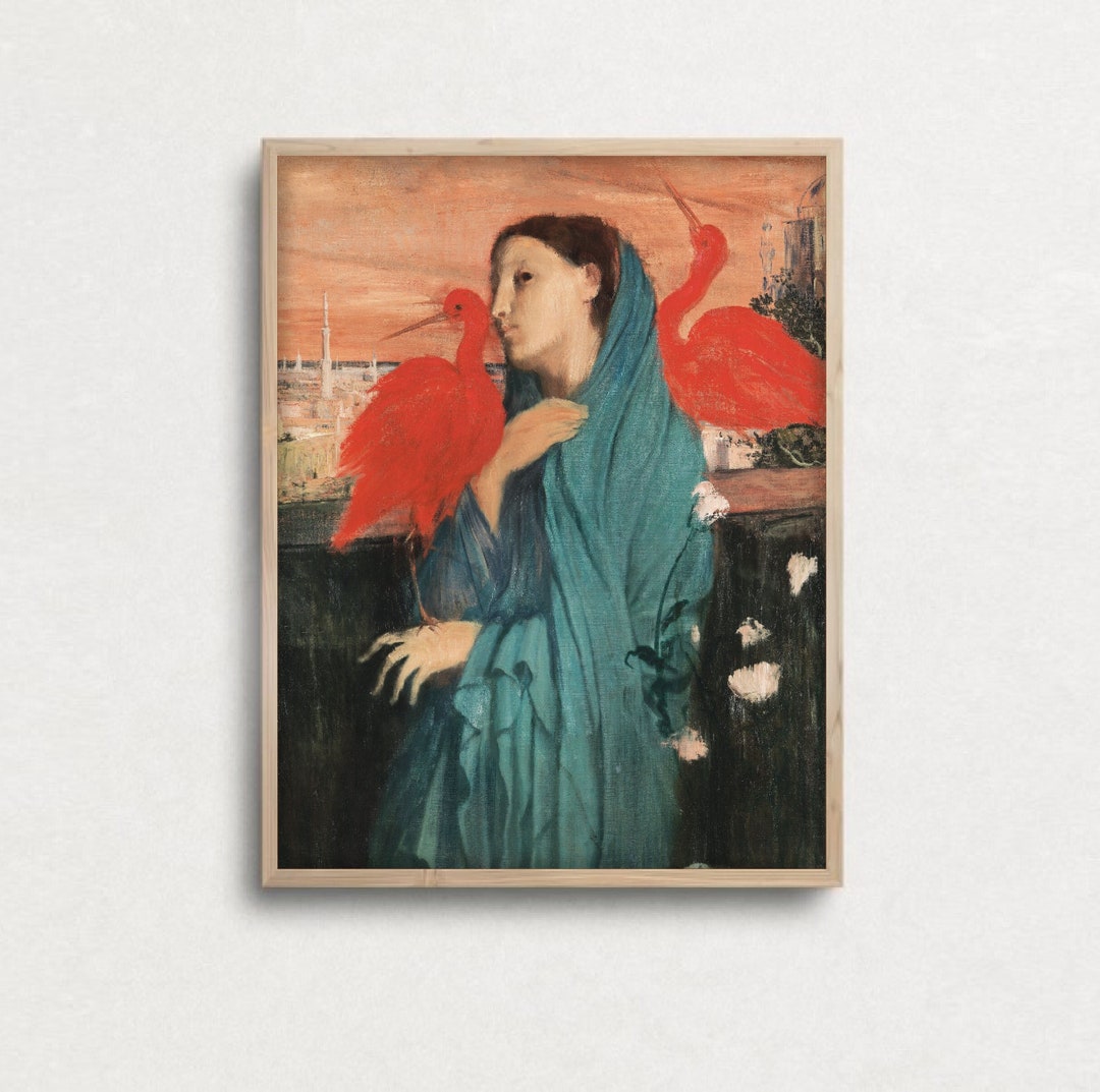 Edgar Degas Art Print, Woman With Red Birds, Vintage Home Decor ...
