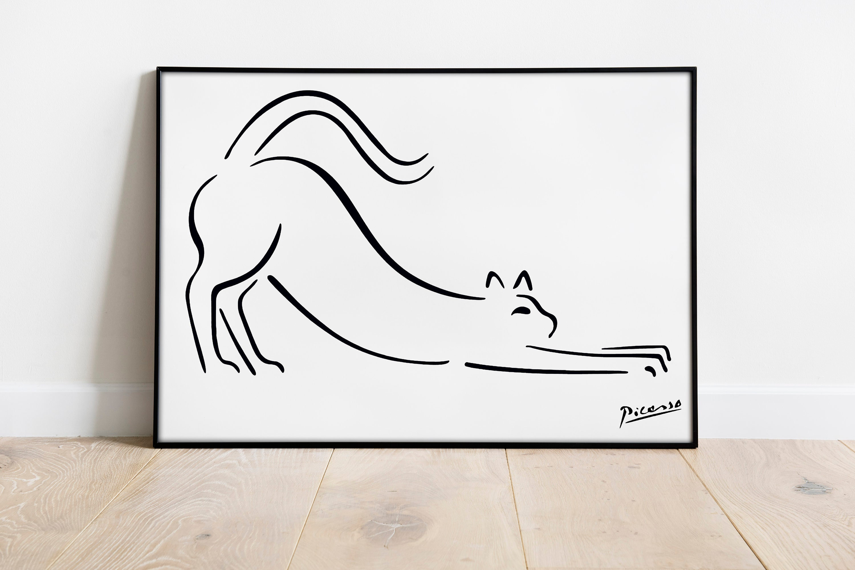 Pablo Picasso Cat Sketch Print, Cute Japanese Cat Poster, Animal Line ...