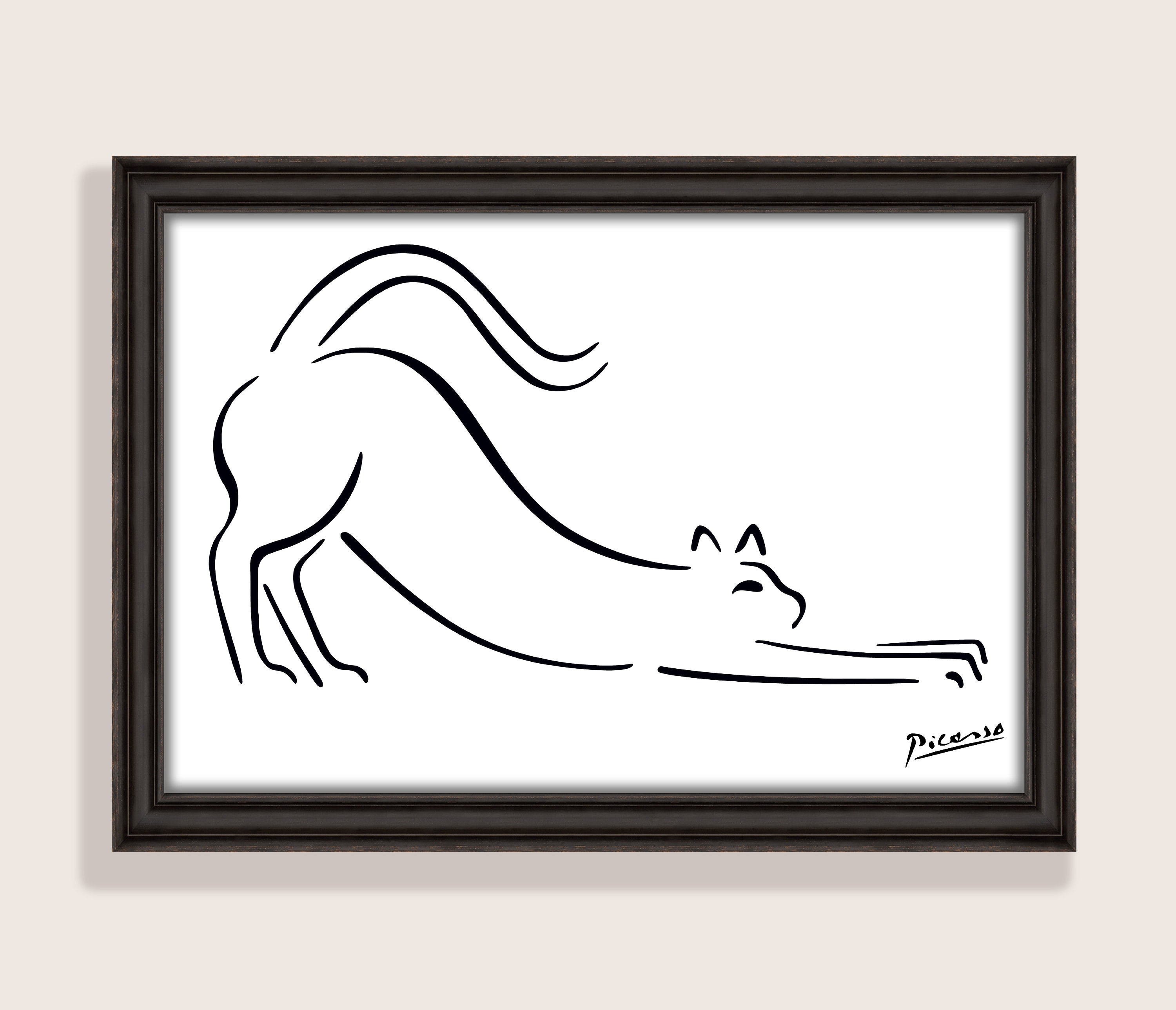 Pablo Picasso Cat Sketch Print, Cute Japanese Cat Poster, Animal Line ...