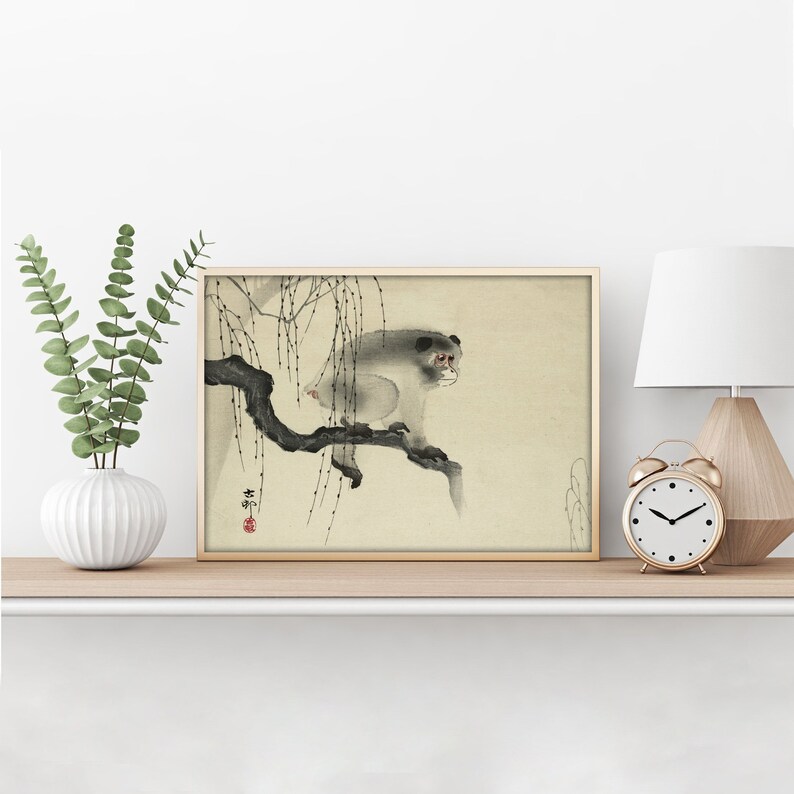 Monkey on Tree Branch Print Art by Ohara Koson, Animal Watercolor ...