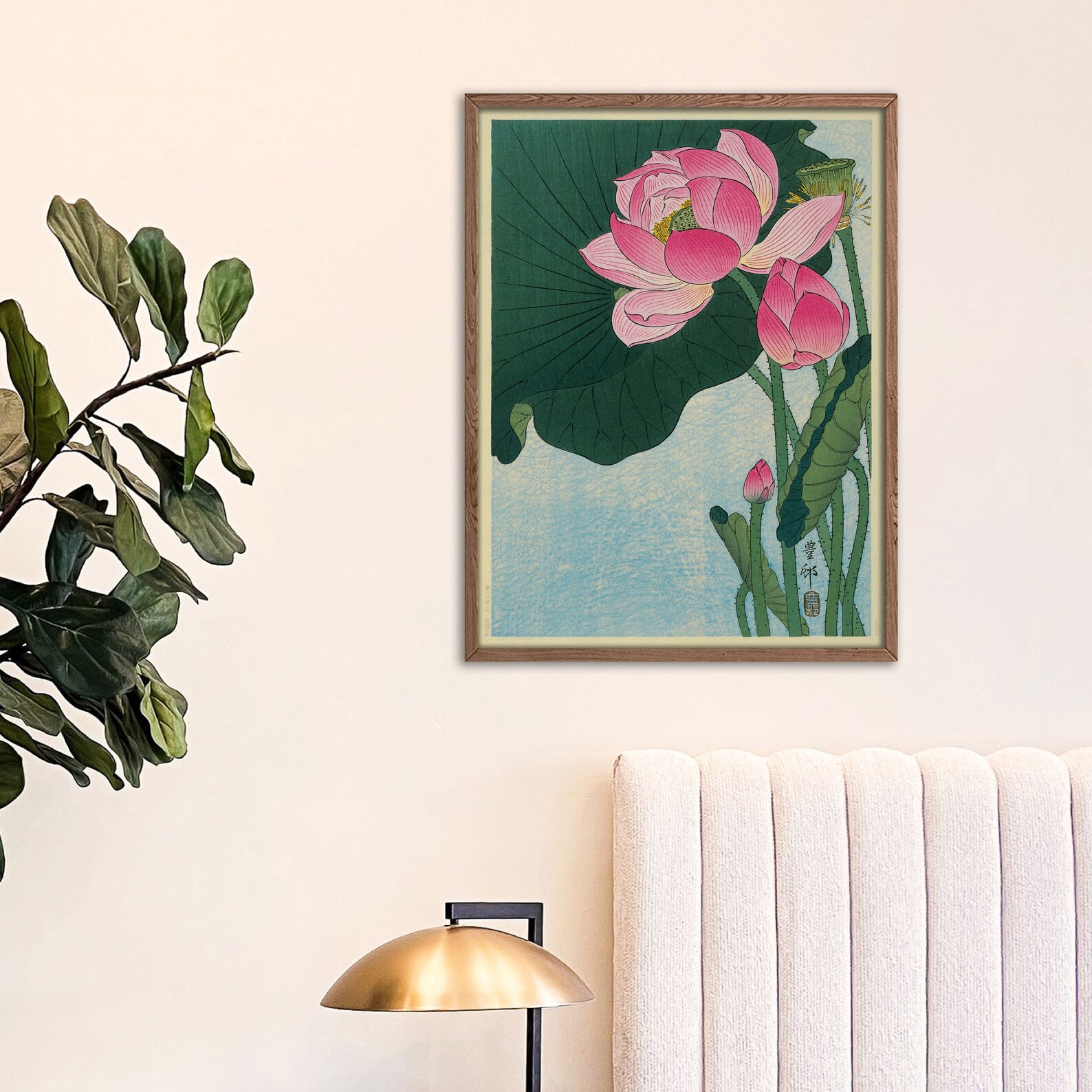 Lotus Flower Printing, Japanese Pink Water Lily Wall Art, Vintage ...