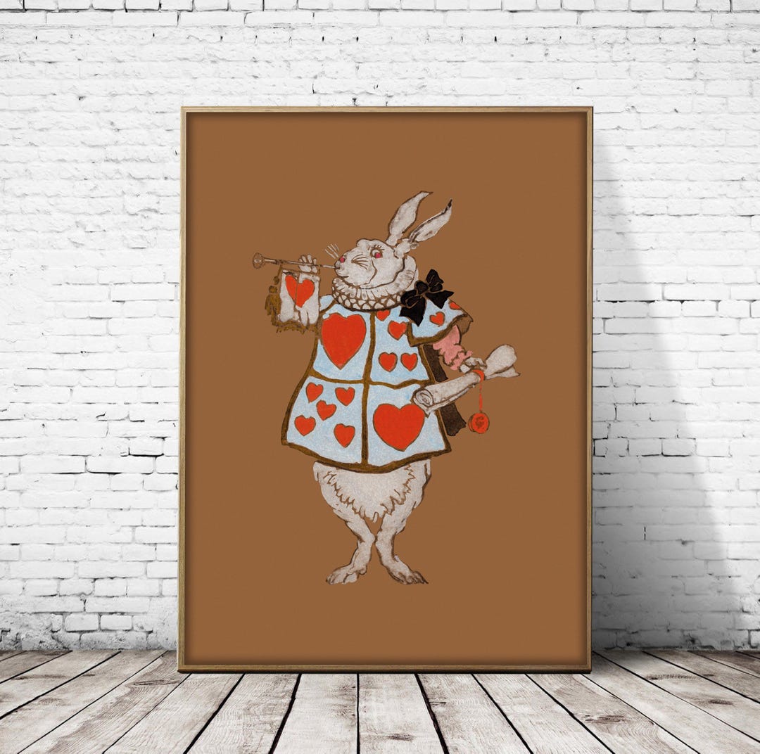 White Rabbit Wall Art Print, Whimsical Gallery Poster, Eclectic Alice ...