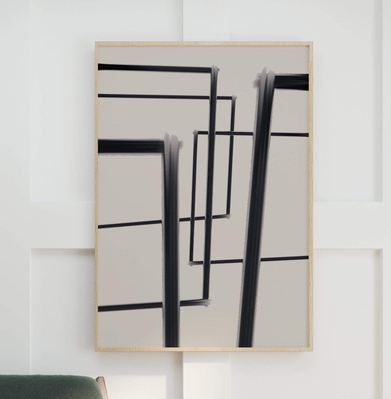 Grey and Black Abstract Shape Print, Neutral Geometric Art, Modern Line ...