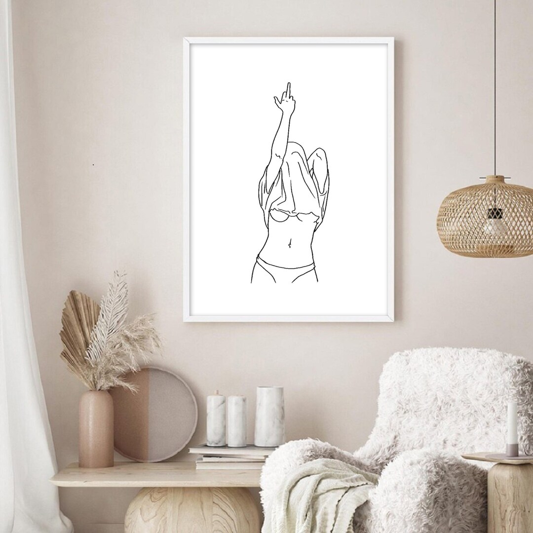 Feminist Poster, Woman Middle Finger Line Art, Woman Empower Poster ...
