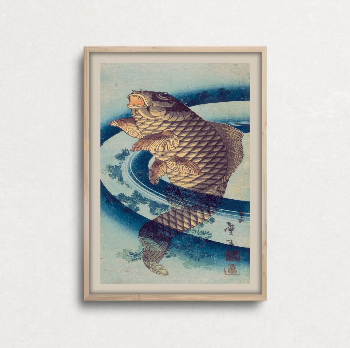 Japanese Carp Printing Art by Katsushika Hokusai, Ukiyo-e Hokusai ...
