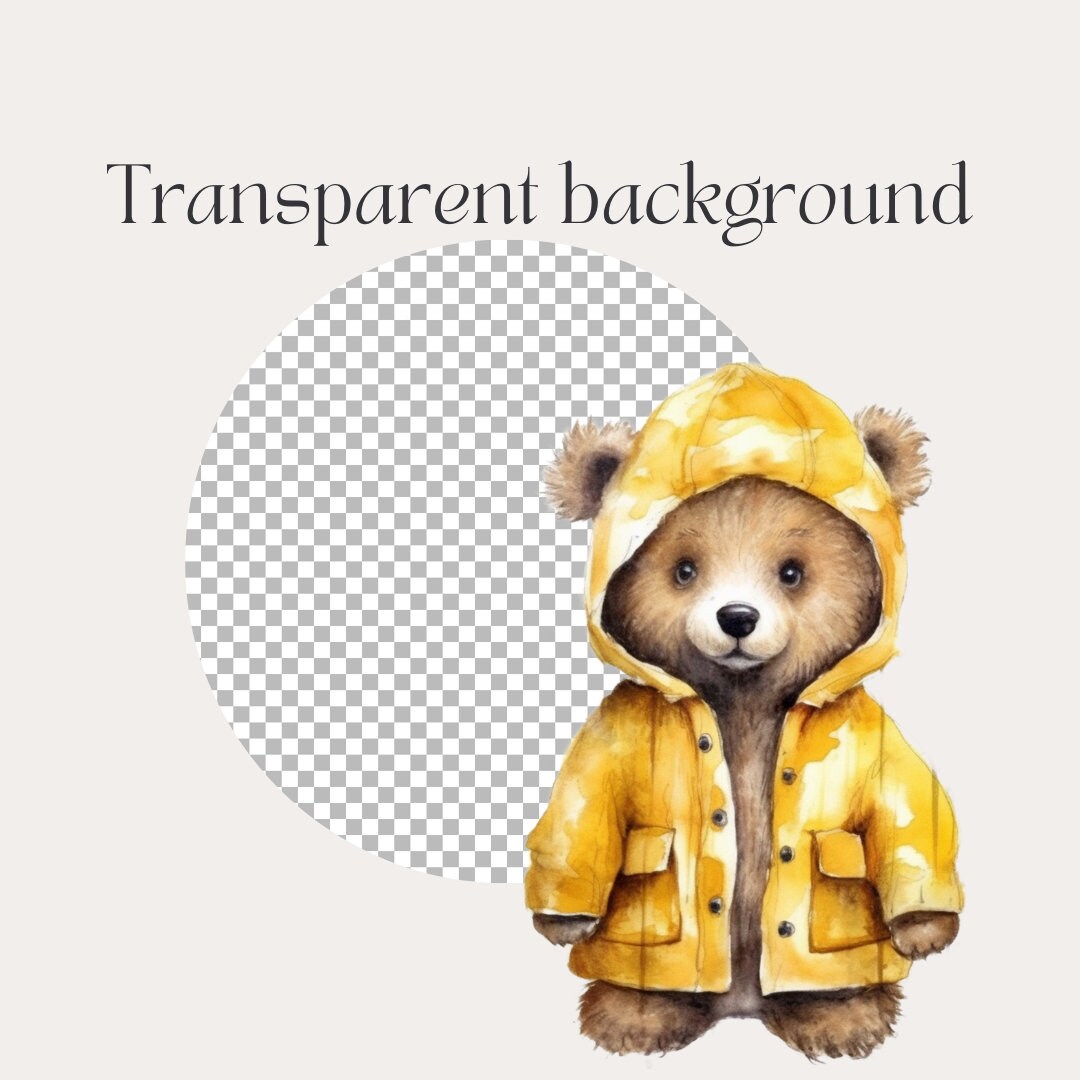 Watercolor Bear in Raincoat Clipart Cute Nursery Decor Baby - Etsy