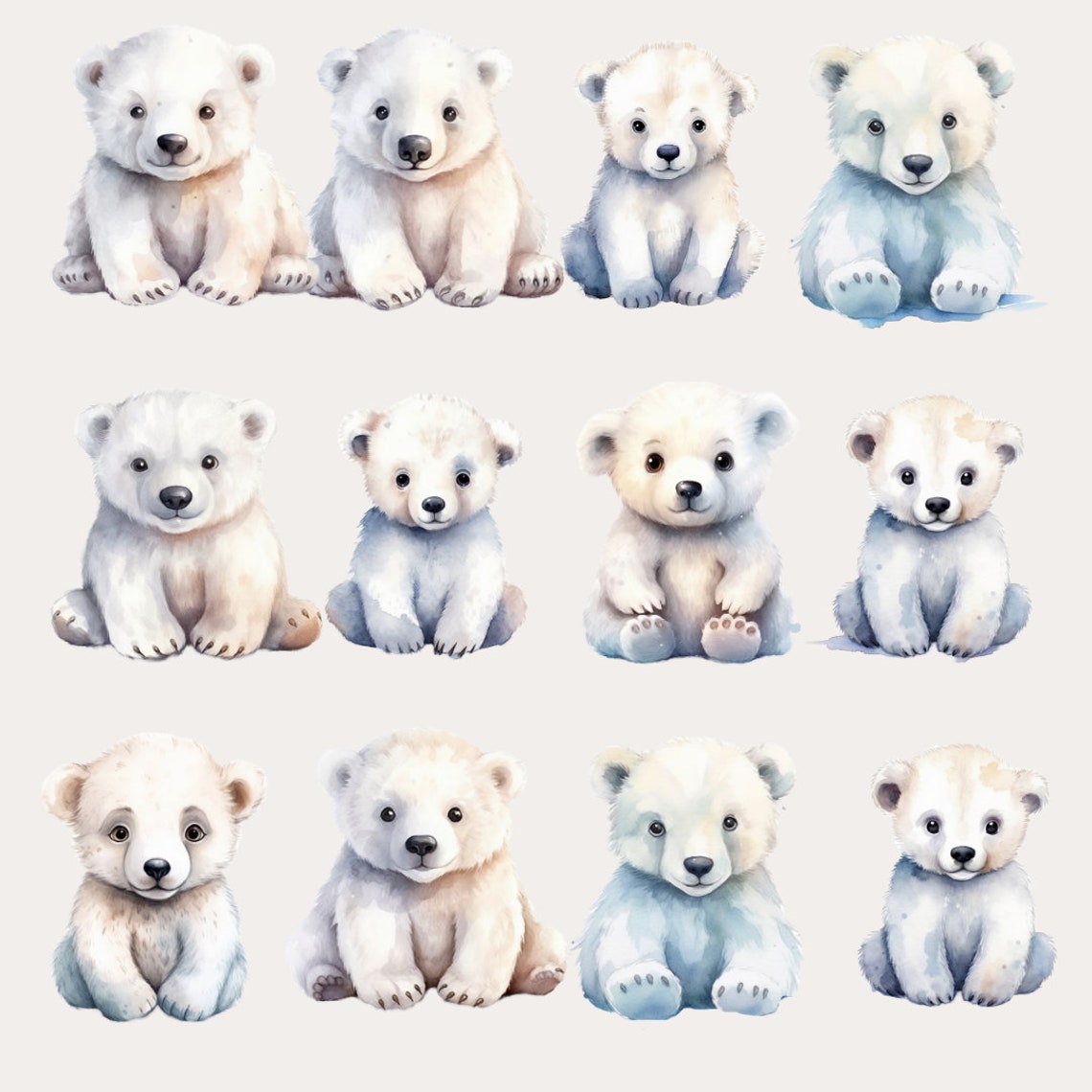 Watercolor Polar Bear Clipart, Nursery Boho Clipart, Funny Clipart ...