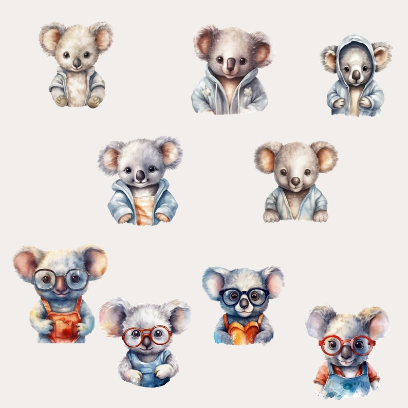 Watercolor Koala Bear Clipart, Cute Koalas With Glasses, Eucalyptus ...