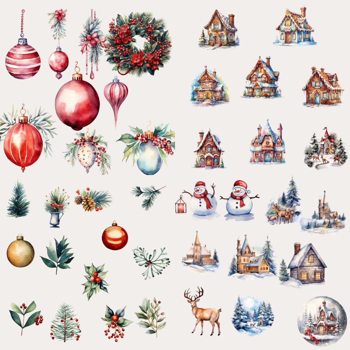 Watercolor Christmas Clipart Bundle Cozy Boho Nostalgic Pngs ...