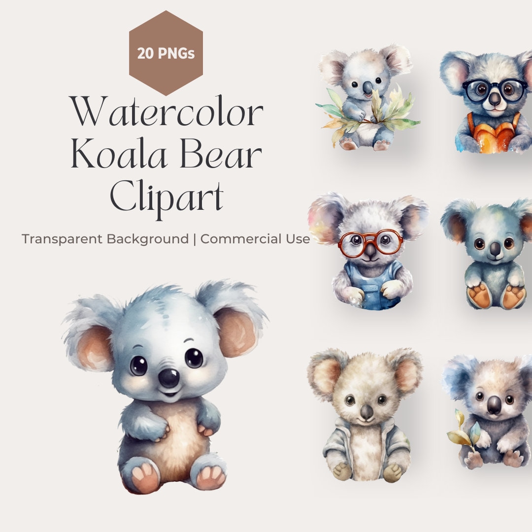 Watercolor Koala Bear Clipart, Cute Koalas With Glasses, Eucalyptus ...