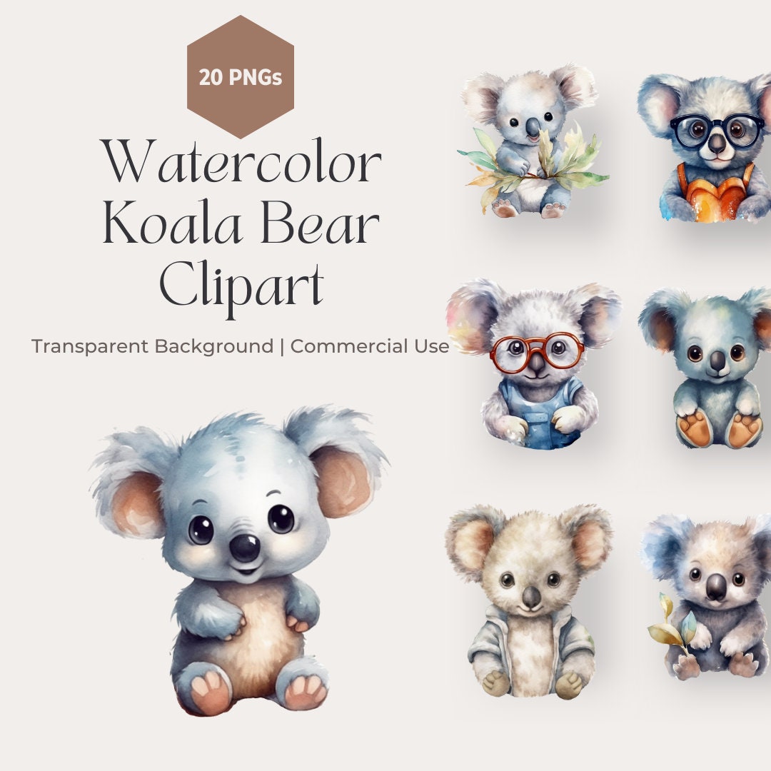 Watercolor Koala Bear Clipart, Cute Koalas With Glasses, Eucalyptus ...