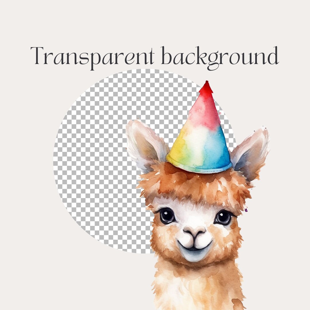 Watercolor Party Lama Clipart, Funny Birthday Animal Clipart ...