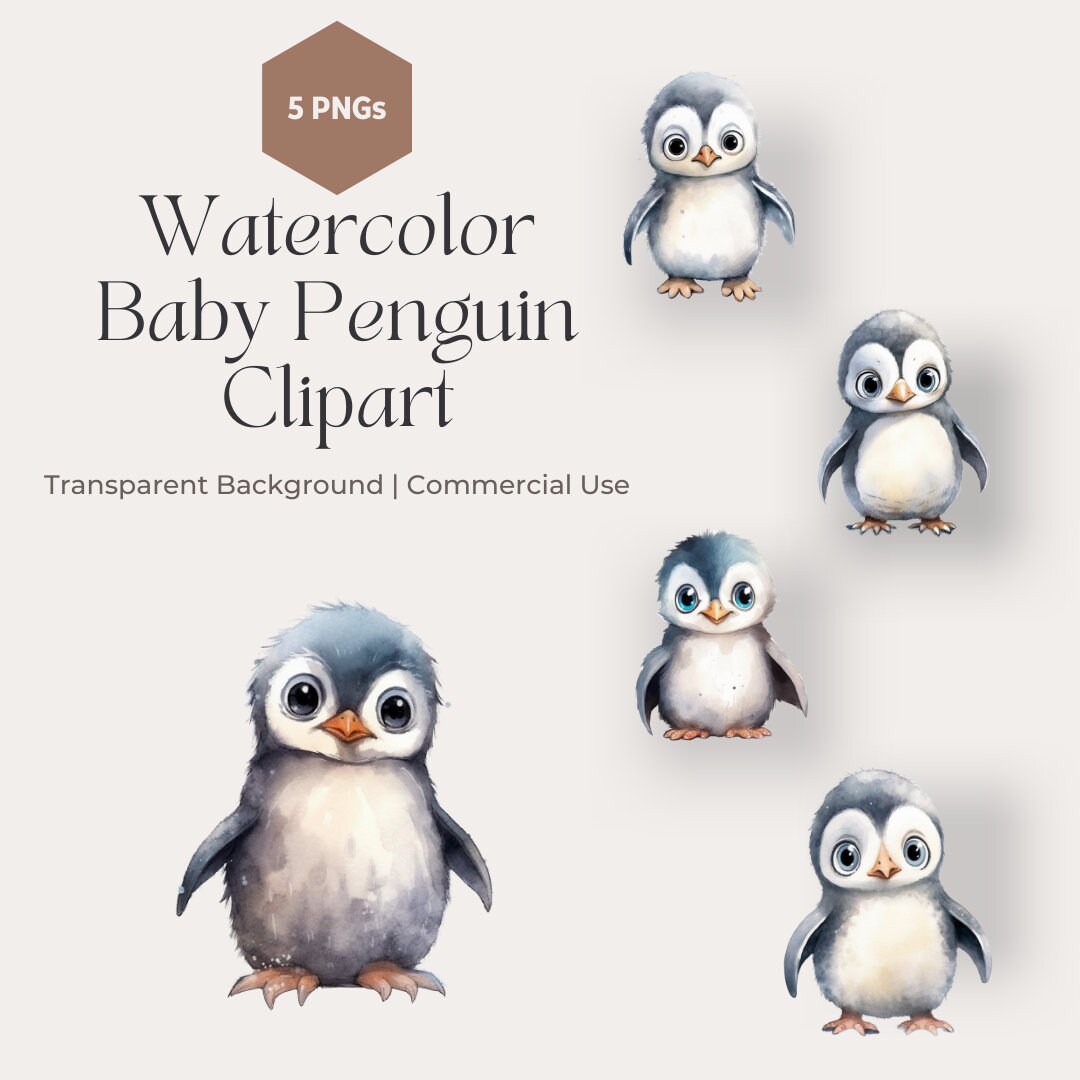 Watercolor Baby Penguin Clipart, Cute Arctic Animals, Nursery Room ...