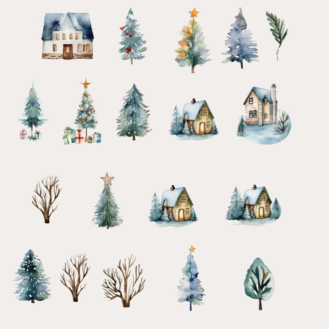 Watercolor Christmas Clipart Bundle Cozy Boho Nostalgic Pngs ...