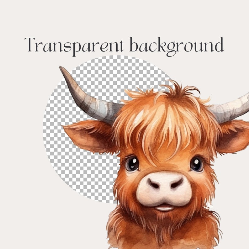 Highland Cow Watercolor Clipart Farm Animal PNG Commercial - Etsy