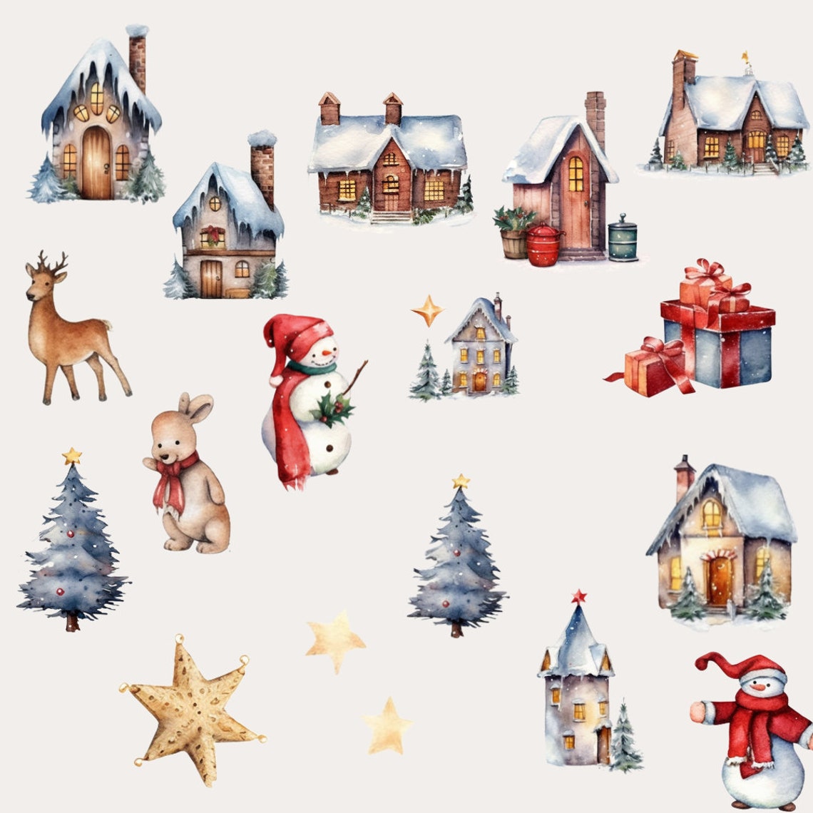 Watercolor Christmas Clipart Bundle Cozy Boho Nostalgic Pngs ...