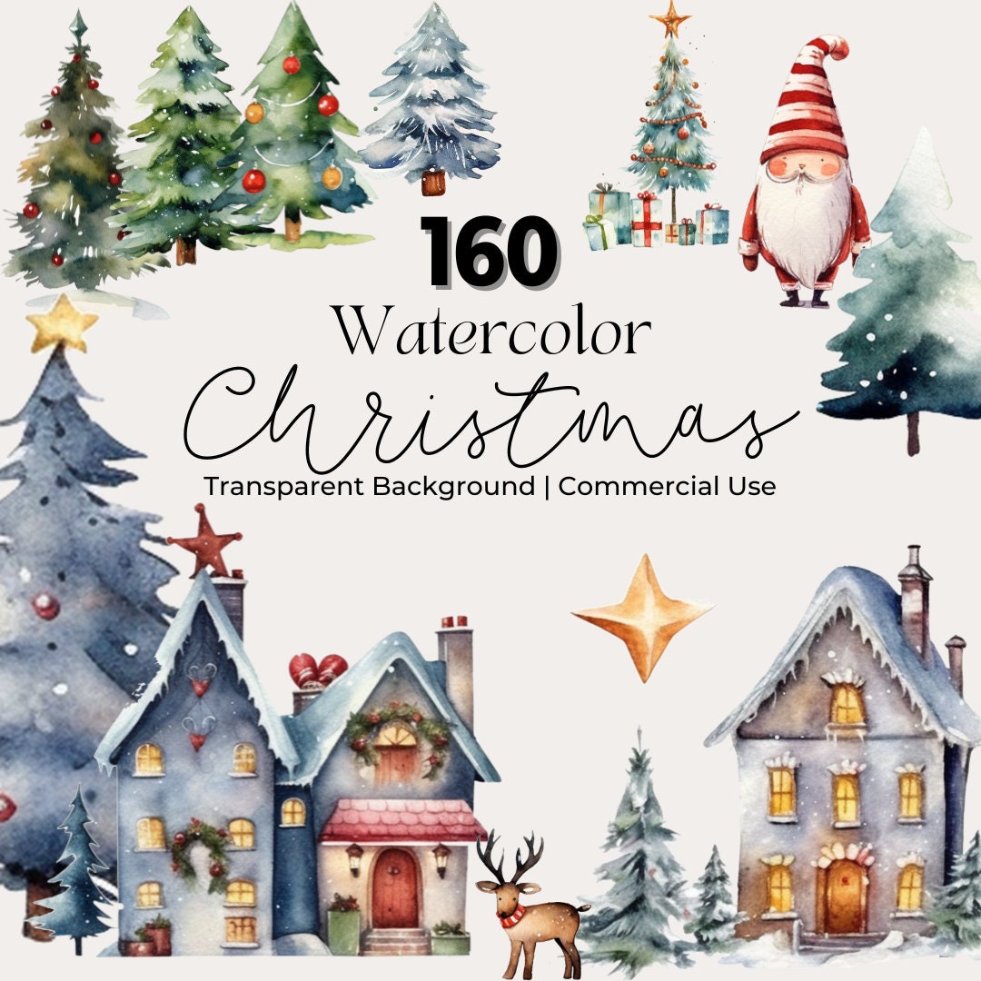Watercolor Christmas Clipart Bundle Cozy Boho Nostalgic Pngs ...