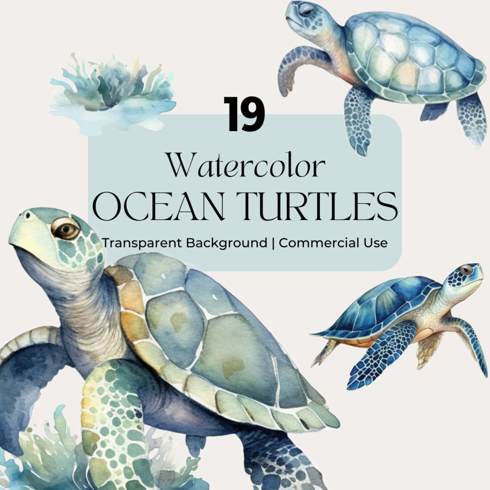 Watercolor Ocean Turtles Clipart, Transparent PNG, Commercial Use ...