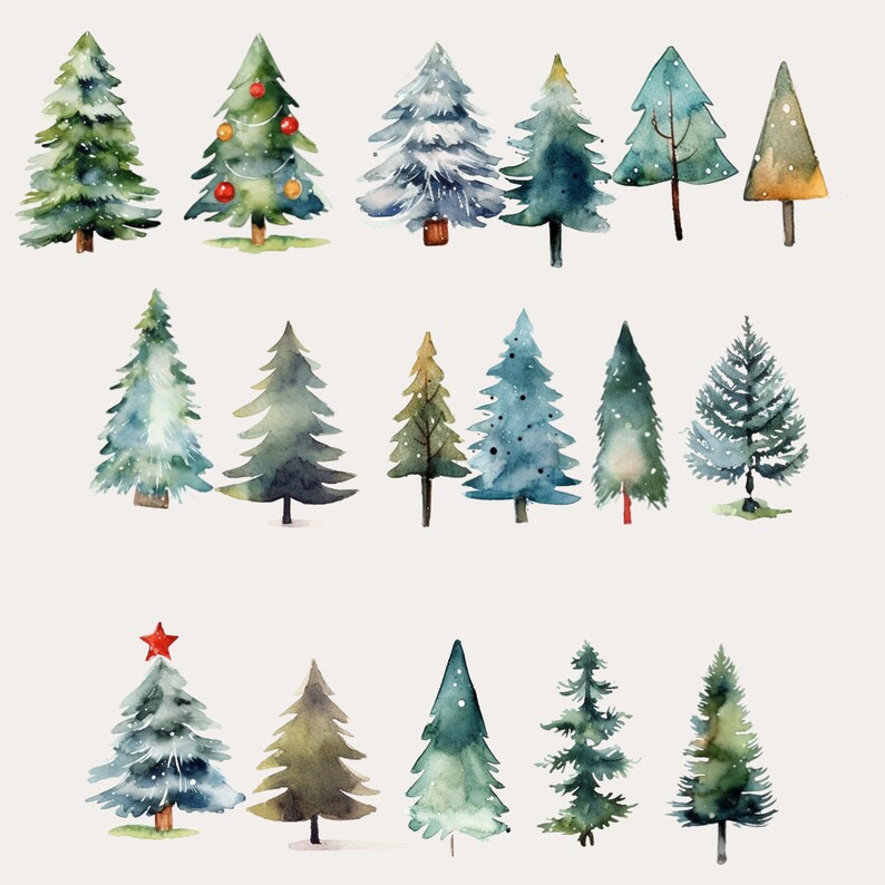 Watercolor Christmas Clipart Bundle Cozy Boho Nostalgic Pngs ...