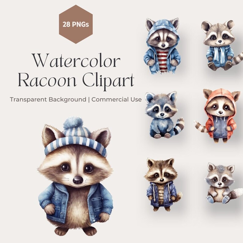 Watercolor Racoon Clipart, Cute Baby Animal Clipart Bundle, Woodland ...