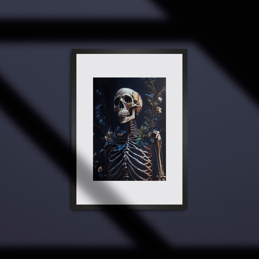 Skeleton With Flowers Skeleton Skull Flowers Vintage Moody - Etsy