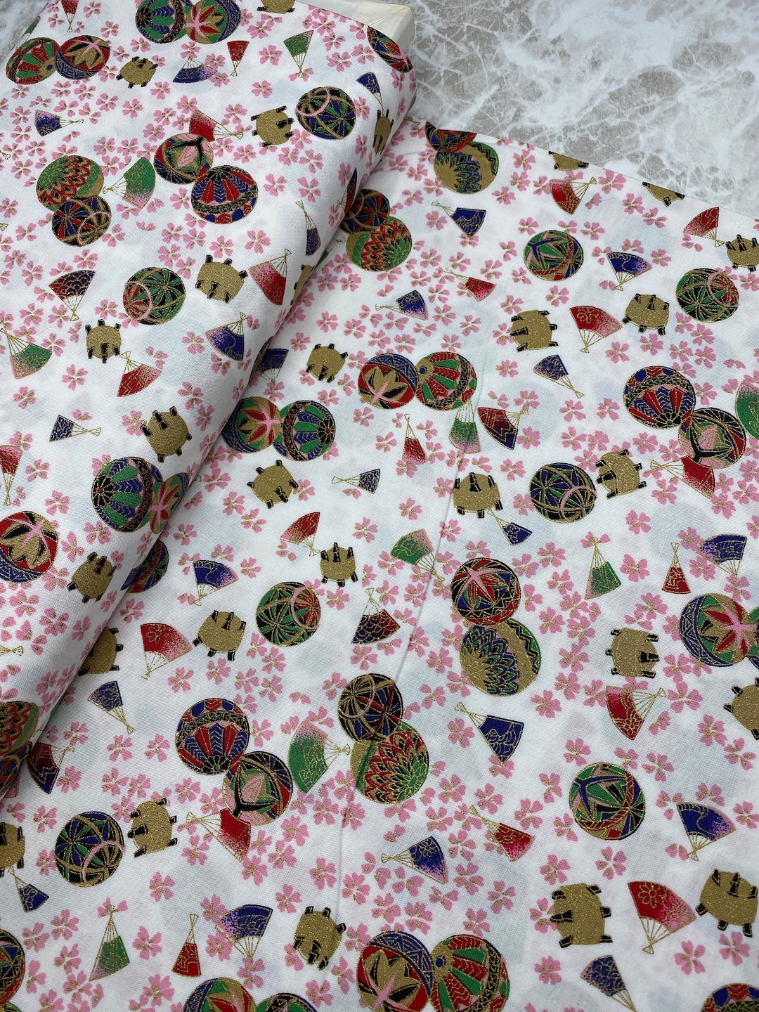 Japanese Temari Ball Print Fabric: Gold Outline Cotton - Etsy