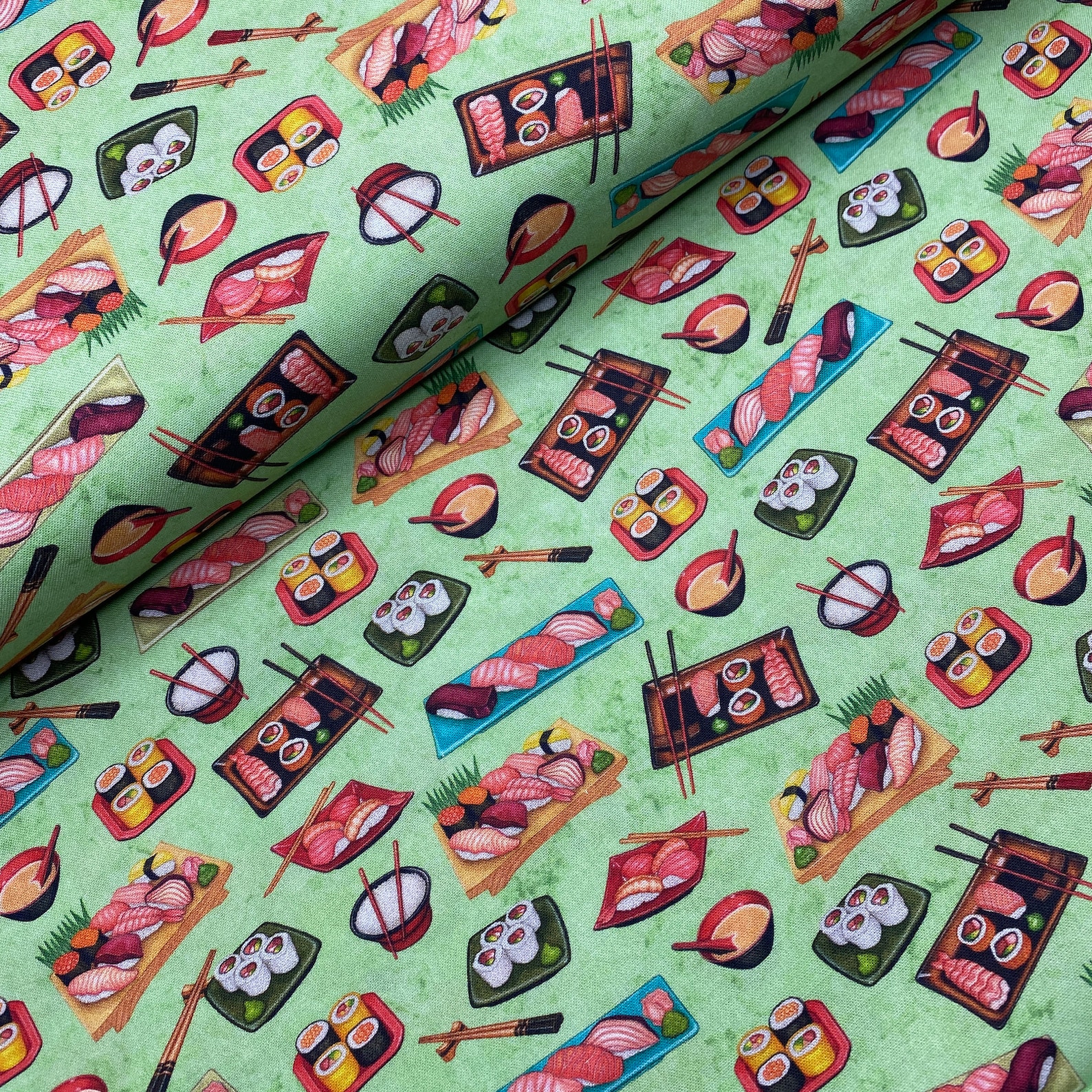 Japanese Asian Sushi Platter Fabric, Food Print, Asian Fabric, Oriental ...
