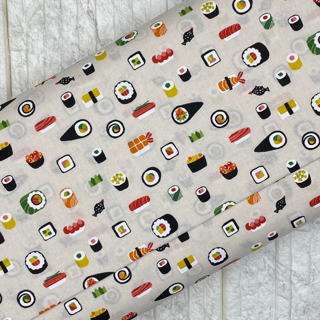 Tiny Various Sushi Print Fabric on White Background, Quilting, Import ...