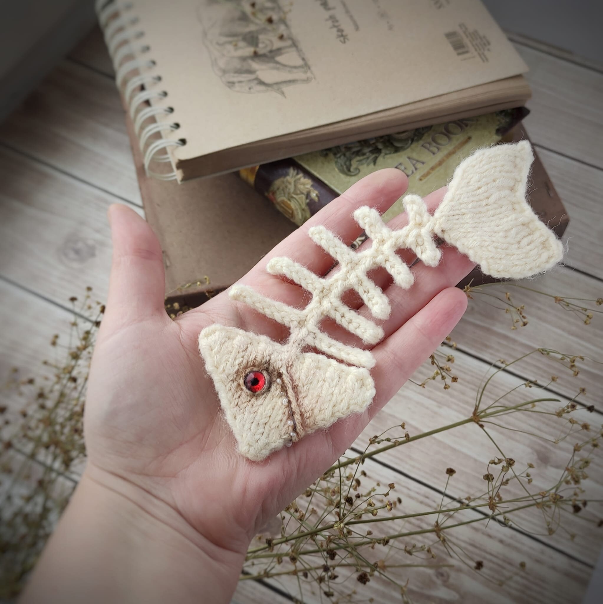 Fish Skeleton Knitting Pattern, Bookmark or Keychain Pattern. Book ...