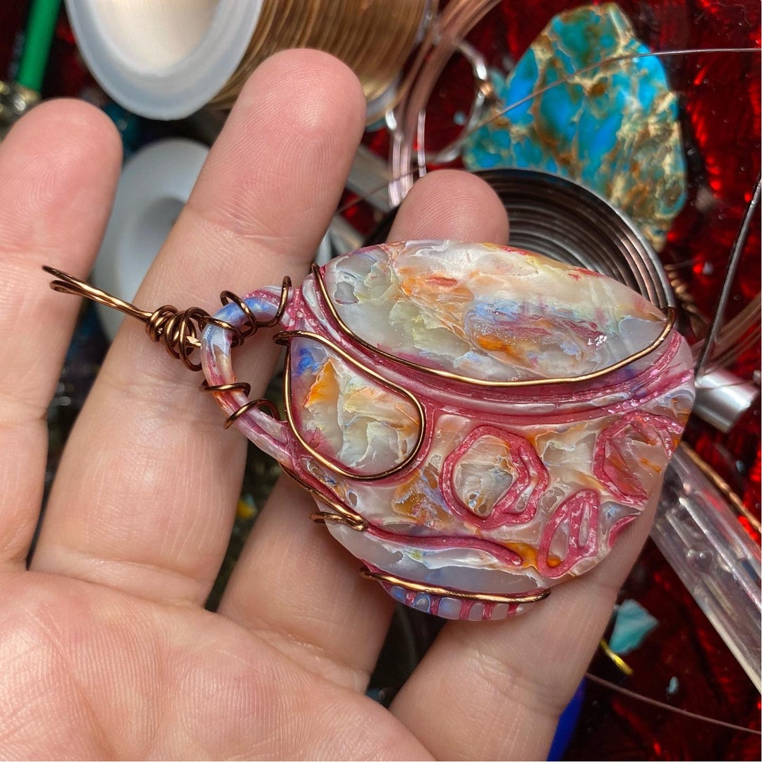 Skull Teacup | Copper, Clay, Wire Wrapped Jewelry | Pendant - Etsy