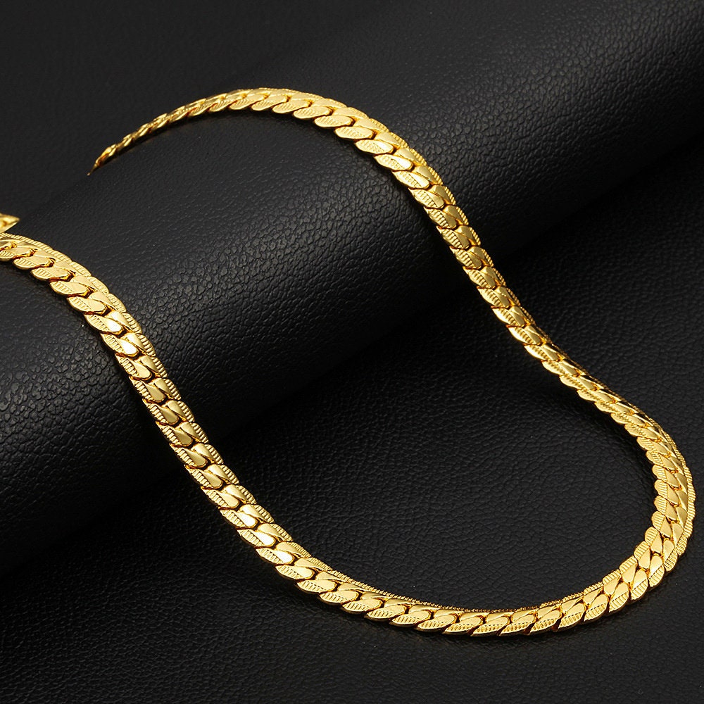 Embossing Flat Snake Chain Gold or Silver Necklace for Woman and Man - Etsy