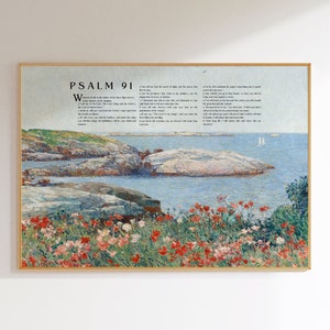 Psalm 91 Landscape Wall Art, Bible Verse Poster for Christians, Vintage ...