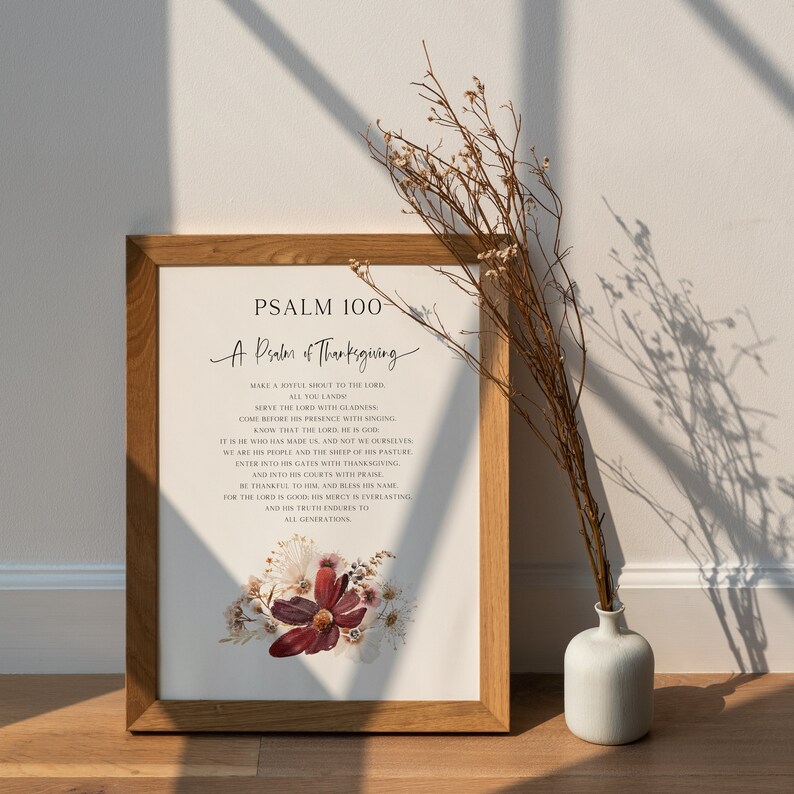 Psalm 100 Scripture Wall Art, Modern Christian Home Decor, Floral Bible ...