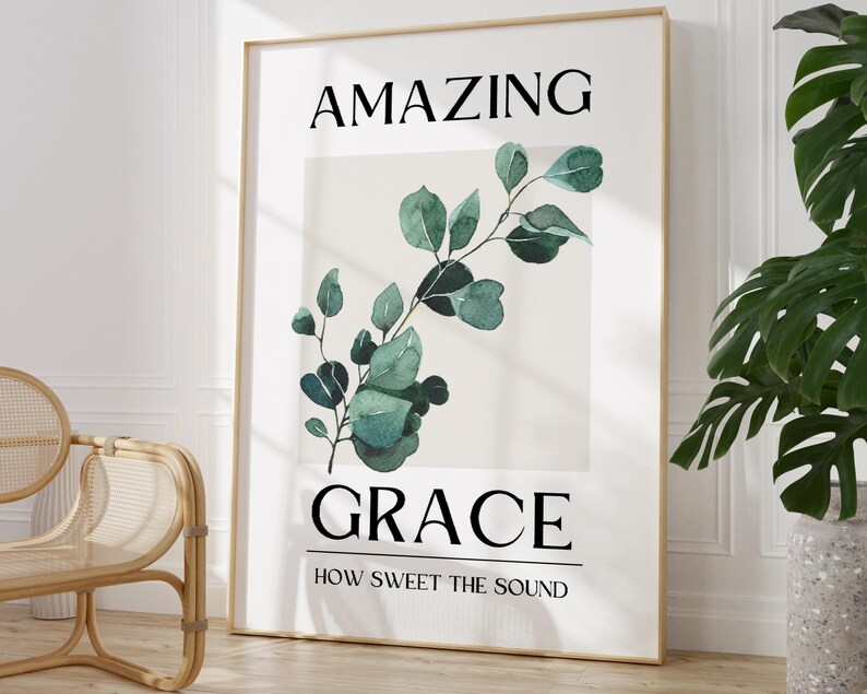 Amazing Grace Printable Wall Art, Eucalyptus Christian Wall Art, Modern ...