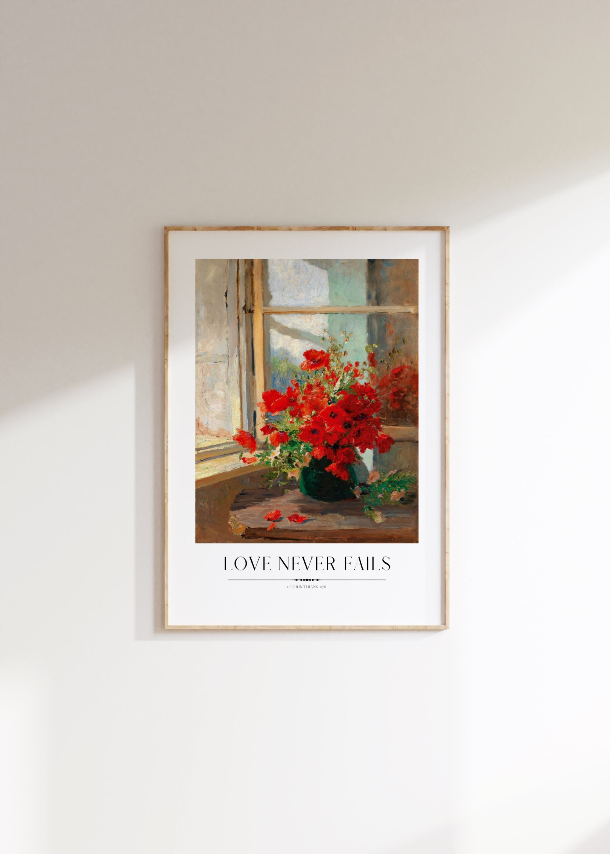 LOVE Never Fails Bible Verse Wall Art, Vintage Poppy Art Print, 1 ...