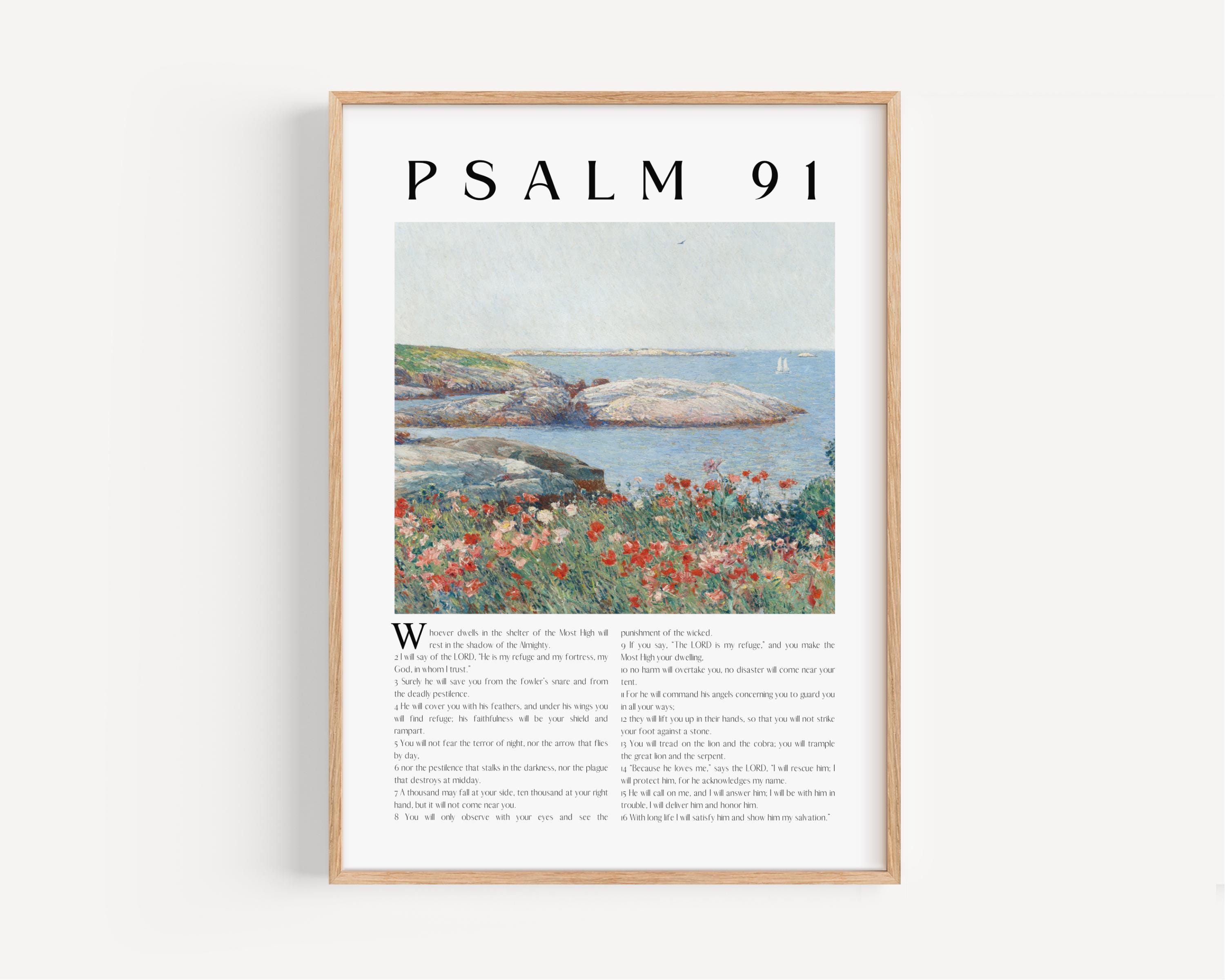 Psalm 91 Wall Art, Bible Verse Poster for Christians, Vintage Scripture ...