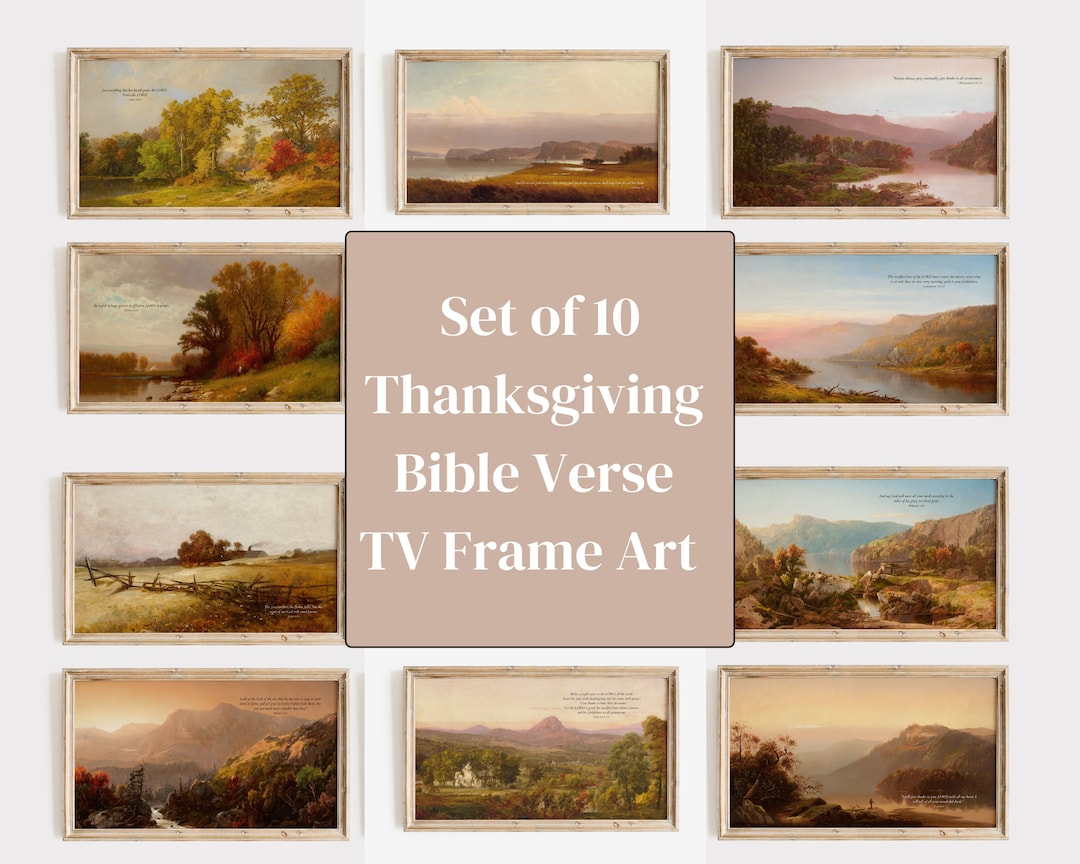 Set of 10 Fall Frame TV Art, Bible Verse Holiday Thanksgiving Decor ...