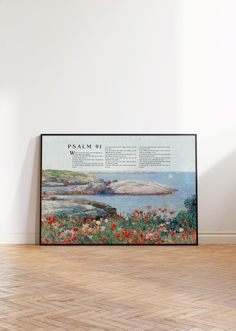 Psalm 91 Landscape Wall Art, Bible Verse Poster for Christians, Vintage ...